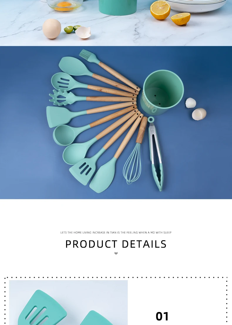 Silicone Cooking Utensil Set 12 Pcs Non-stick Silicone Kitchen Utensils ...