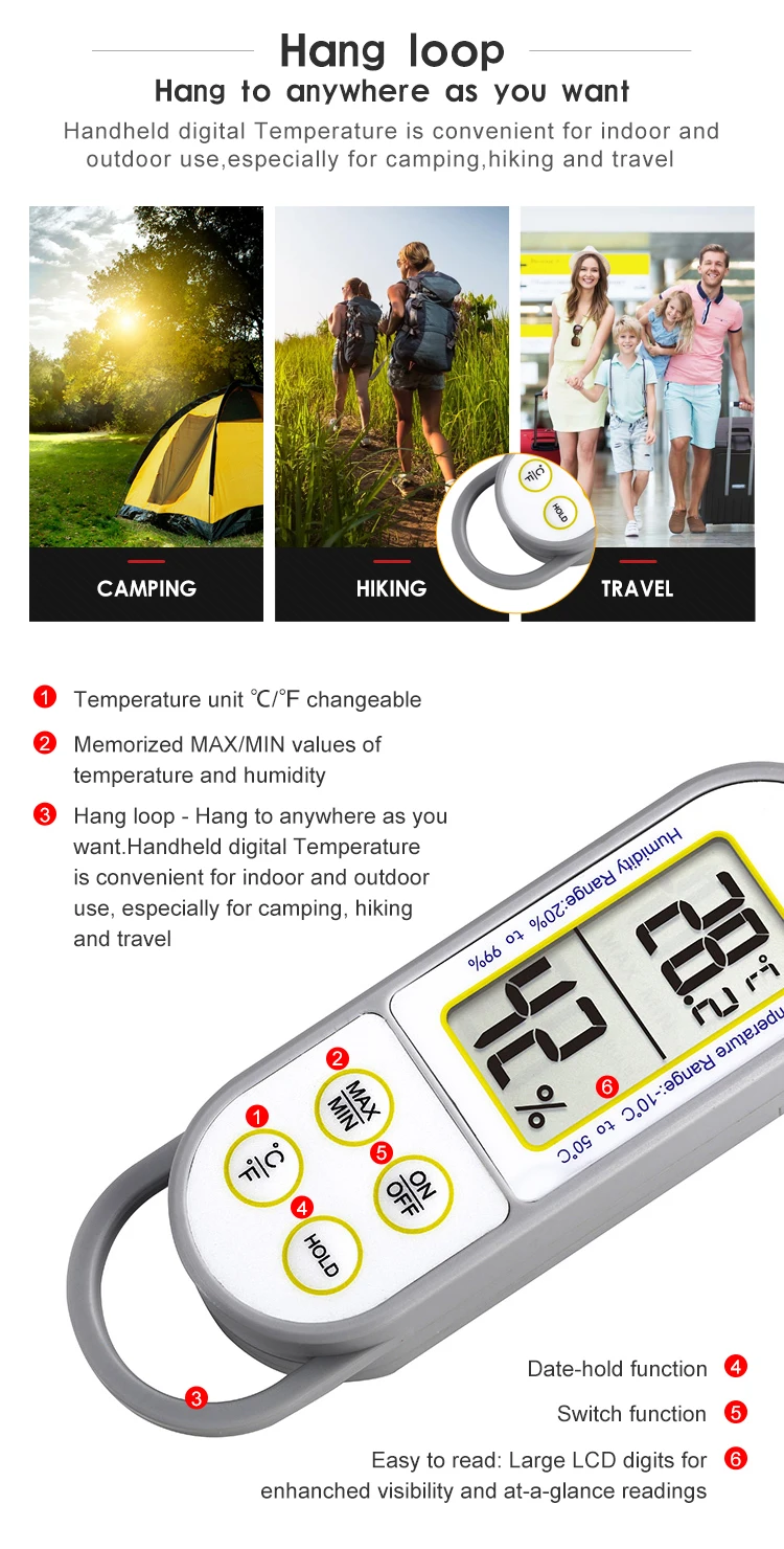 Handheld Digital Temperature Humidity Meter - Accurate & Durable