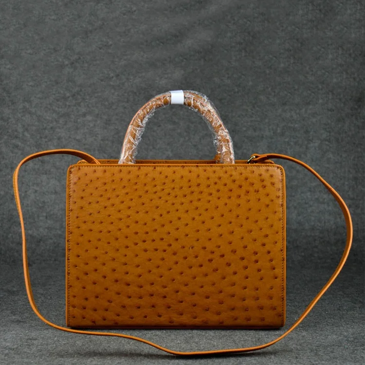 Luxury Ostrich Skin Tote Bags Tan Brown Lady Tote Medium Ostrich ...