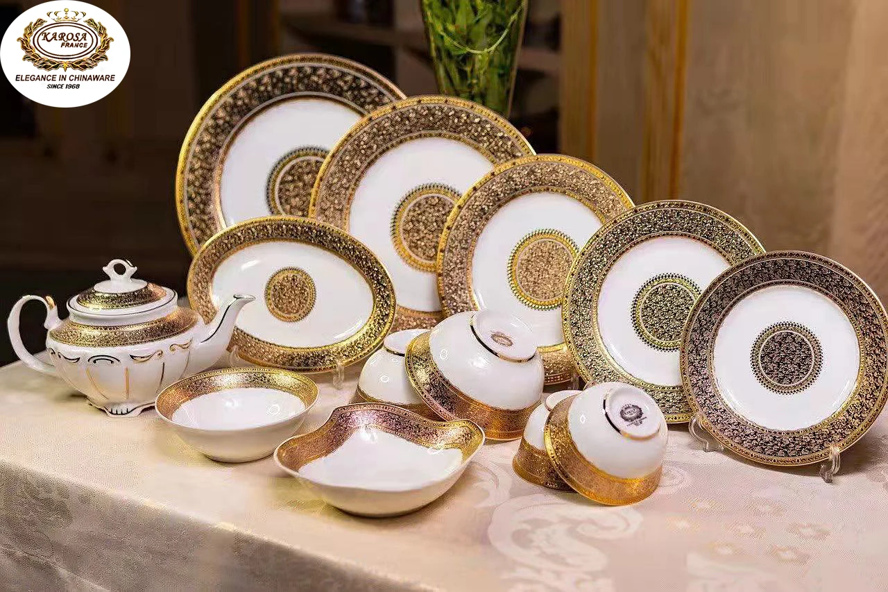 Luxury Gold Porcelain Dinnerware Sets - Fine Ceramic Dinnerware for ...