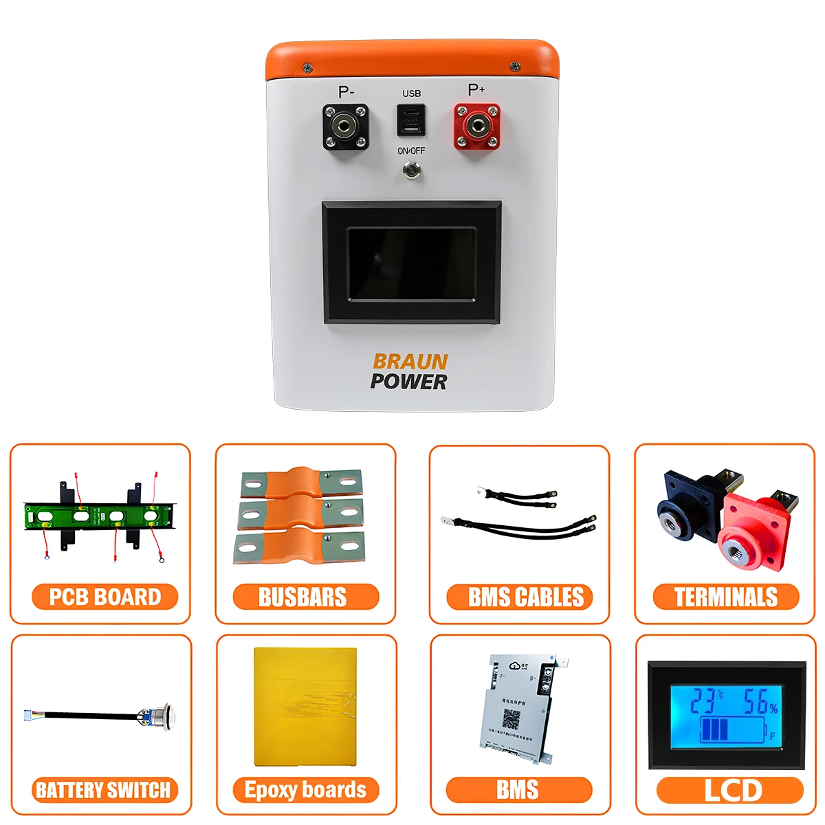 JK 200A 8S BMS DIY Box - 48V 24V Battery Case for Solar Storage