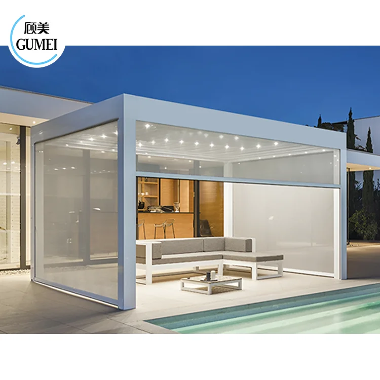 Modern Waterproof Outdoor Pergola Motorized Aluminium Louvered With Led ...