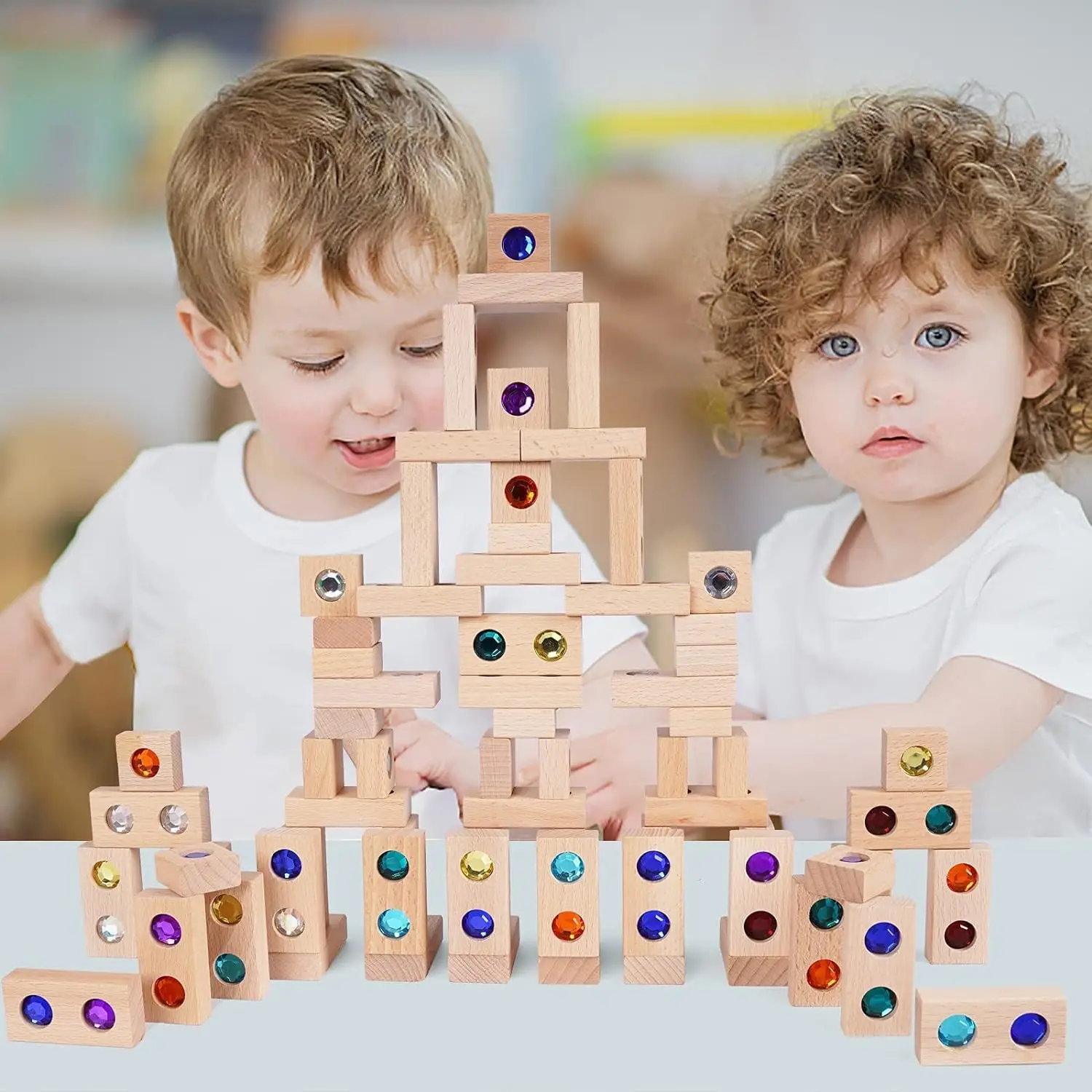 Wooden Building Blocks Set Rainbow Stacking Game Rainbow Stacker ...