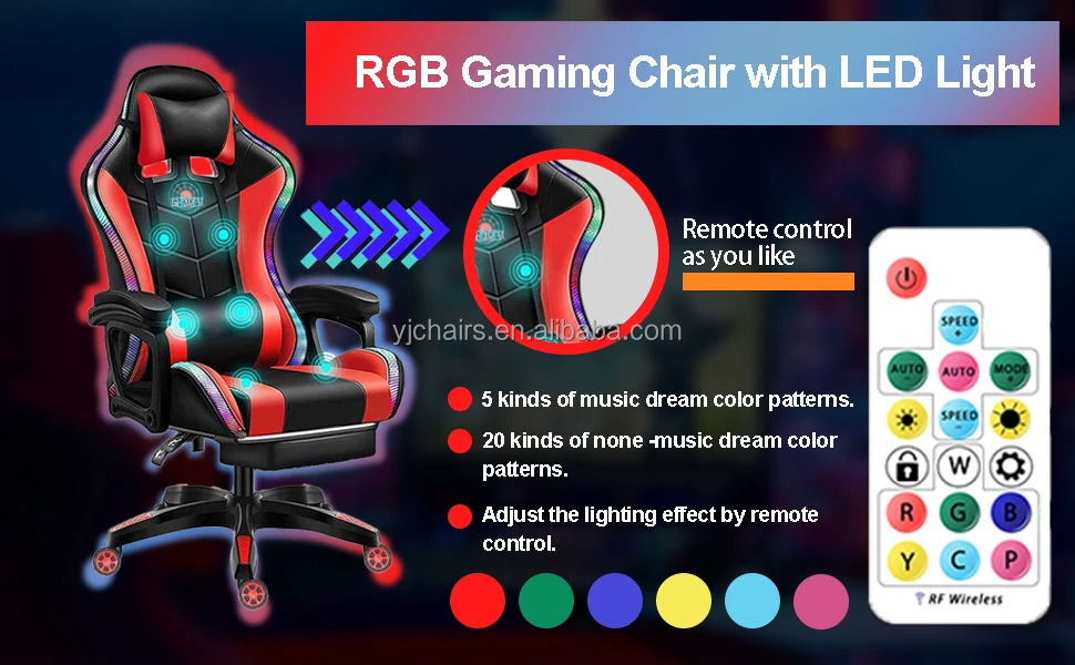 RGB Gaming Chair With LED Lights Computer Chair With Speakers Linkage ...