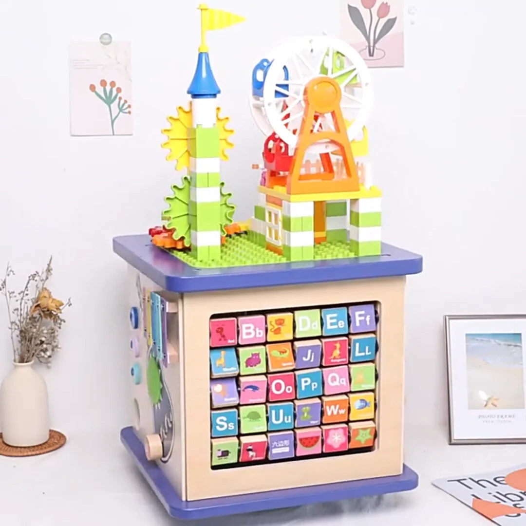 Wood Cube Toddler Birthday Gift Fidget Wooden Kids Baby Activity Play ...