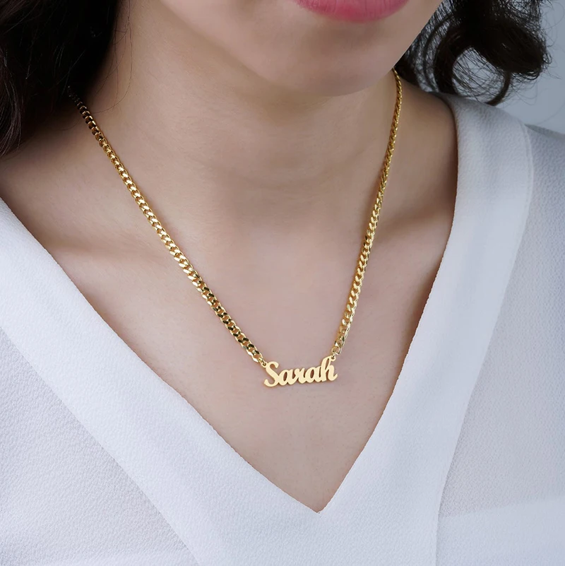 Stainless Steel 14k Gold Cuban Chain Necklace Custom Dainty Gold Name ...