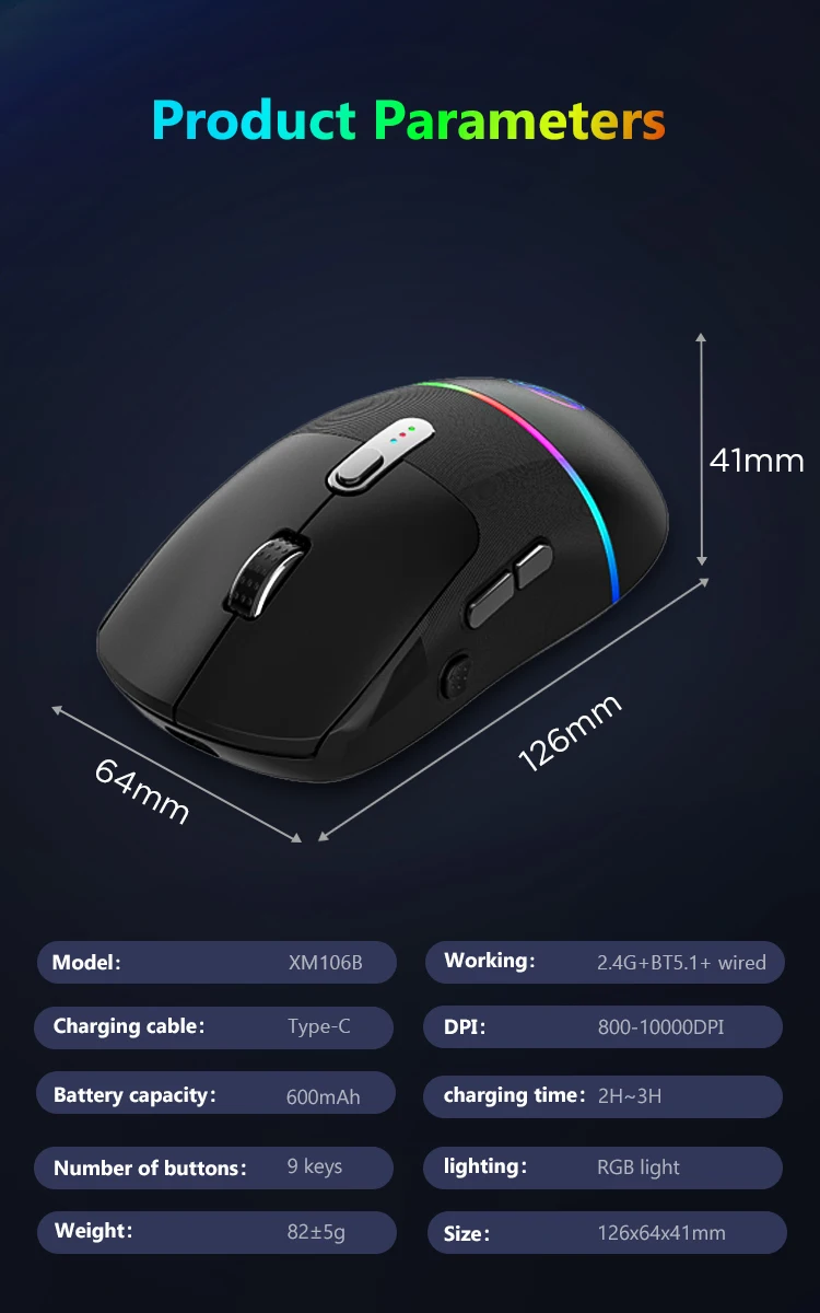 2.4g USB Computer Gaming Mouse Rgb Color LED Backlight Rechargeable ...