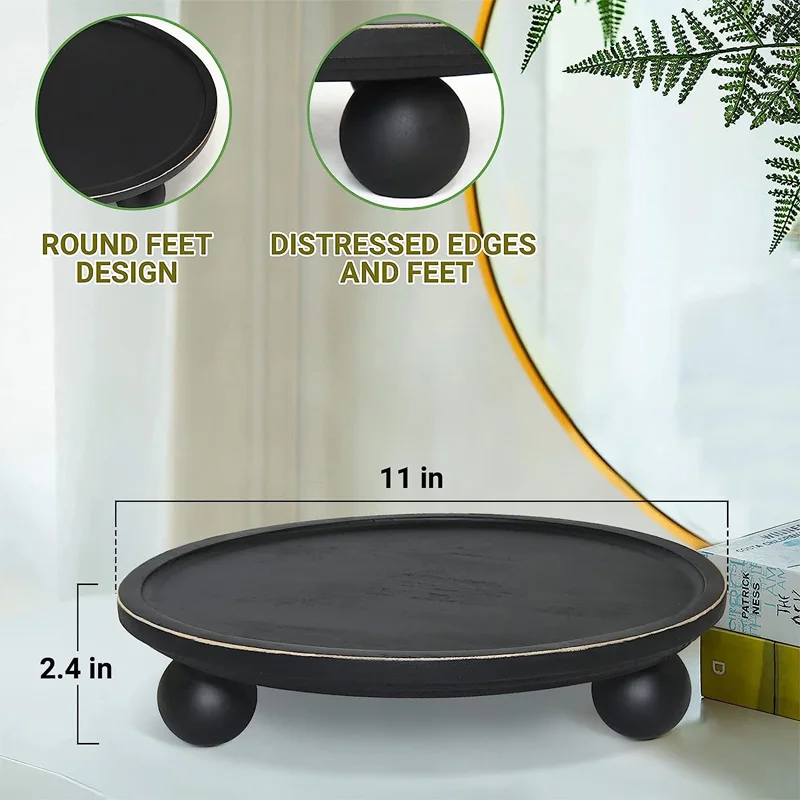 Wood Decorative Tray for Kitchen Decor, Pedestal Stand for Countertop ...