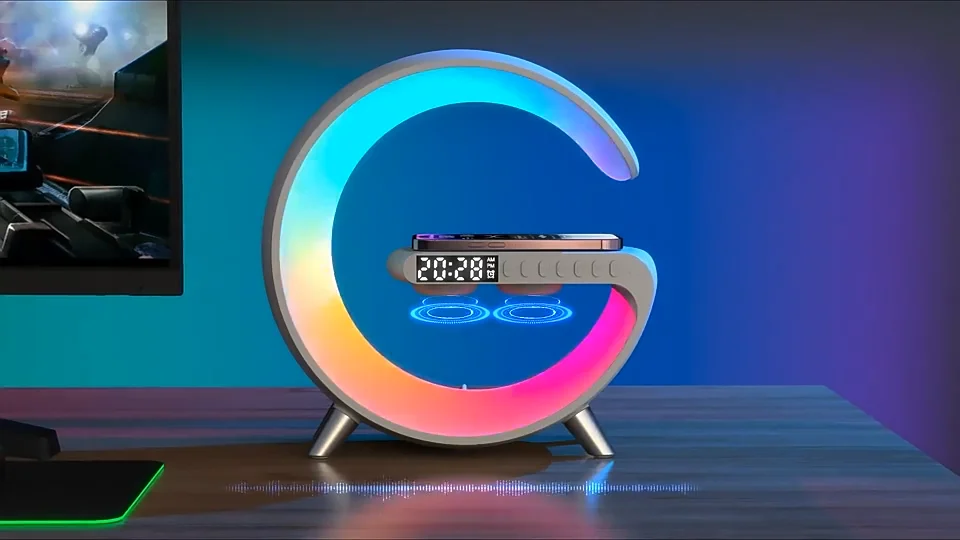 2023 Smart Home Gadgets App Control Rgb Light Wireless Charger With Alarm Clock Bt Speaker ...