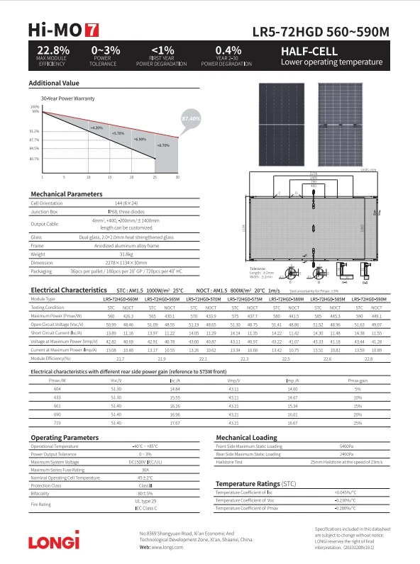 Longi Hi-mo 7 Lr5-72hgd 560-590m N-type N Type Topcon Hpdc Bifaical ...