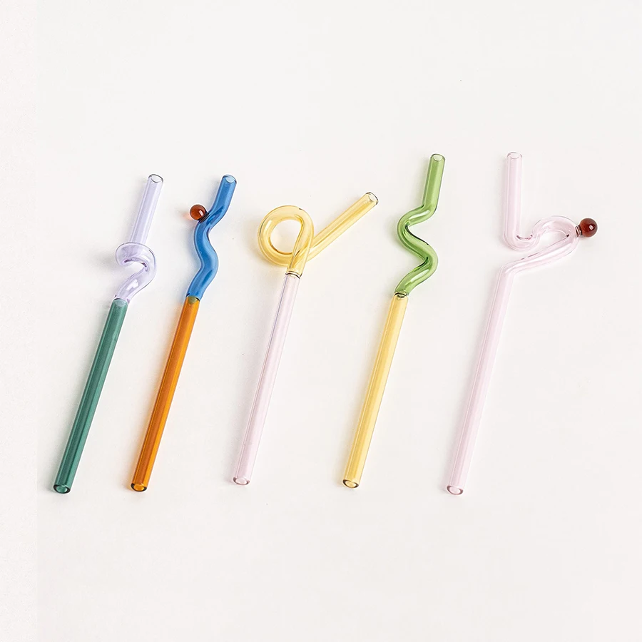 Reusable Cocktail Stirrers Glass Wavy Straw Twist Curly Glass Straws ...