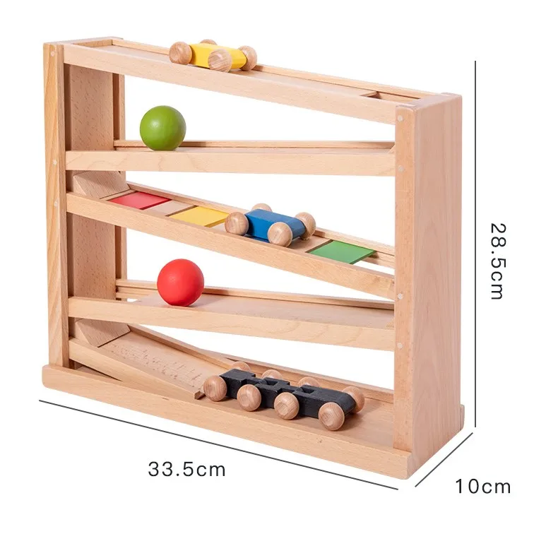 Wooden Car Ramp Racer Toddlers Race Track Toy Ball Track With 3 Wooden ...
