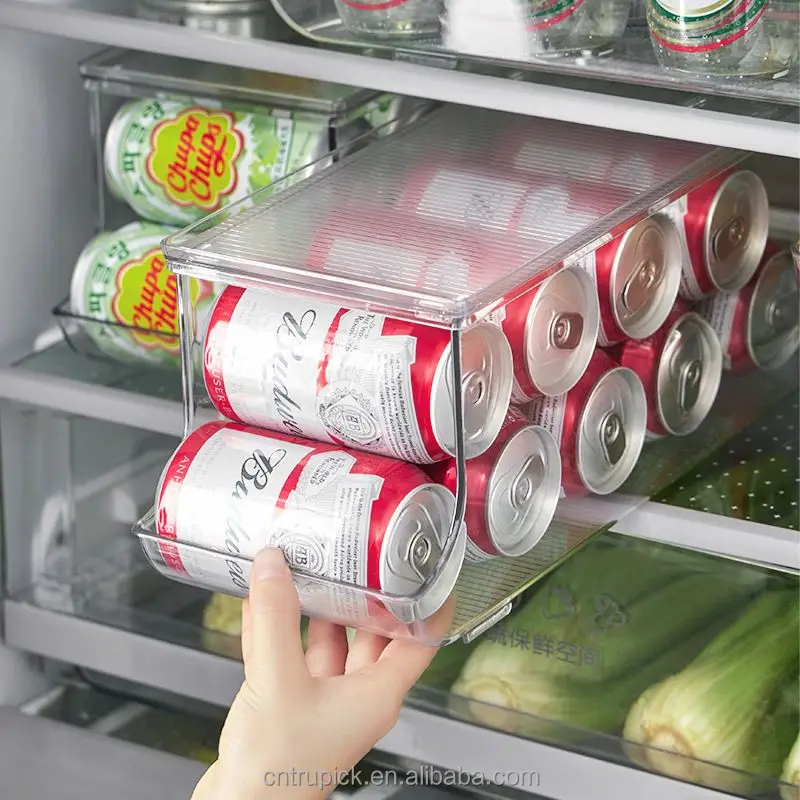 Clear Plastic Bin Soda Can Dispenser For Refrigerator With Lids,Fridge ...