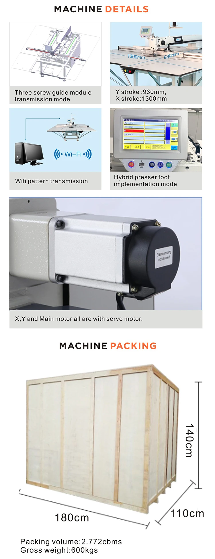 Industrial Programable Computer Pattern Sewing Machine 50mm For Leather ...