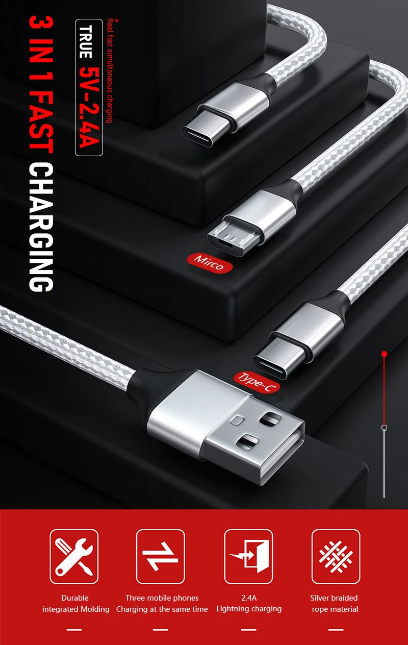 Custom Glow Multi Phone Charger - Fast Charging 5 in 1 Cable