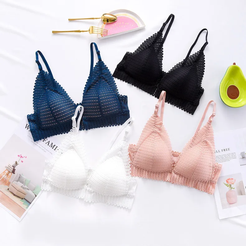 French Style Comfortable Triangle Cup Wireless Junior Bra Set Front ...