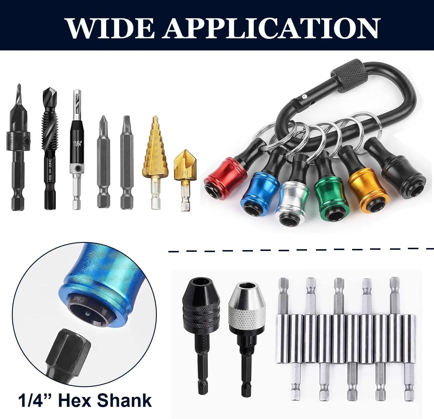 1/4 Inch Hex Shank Keychain Extension Bar Screwdriver Bits