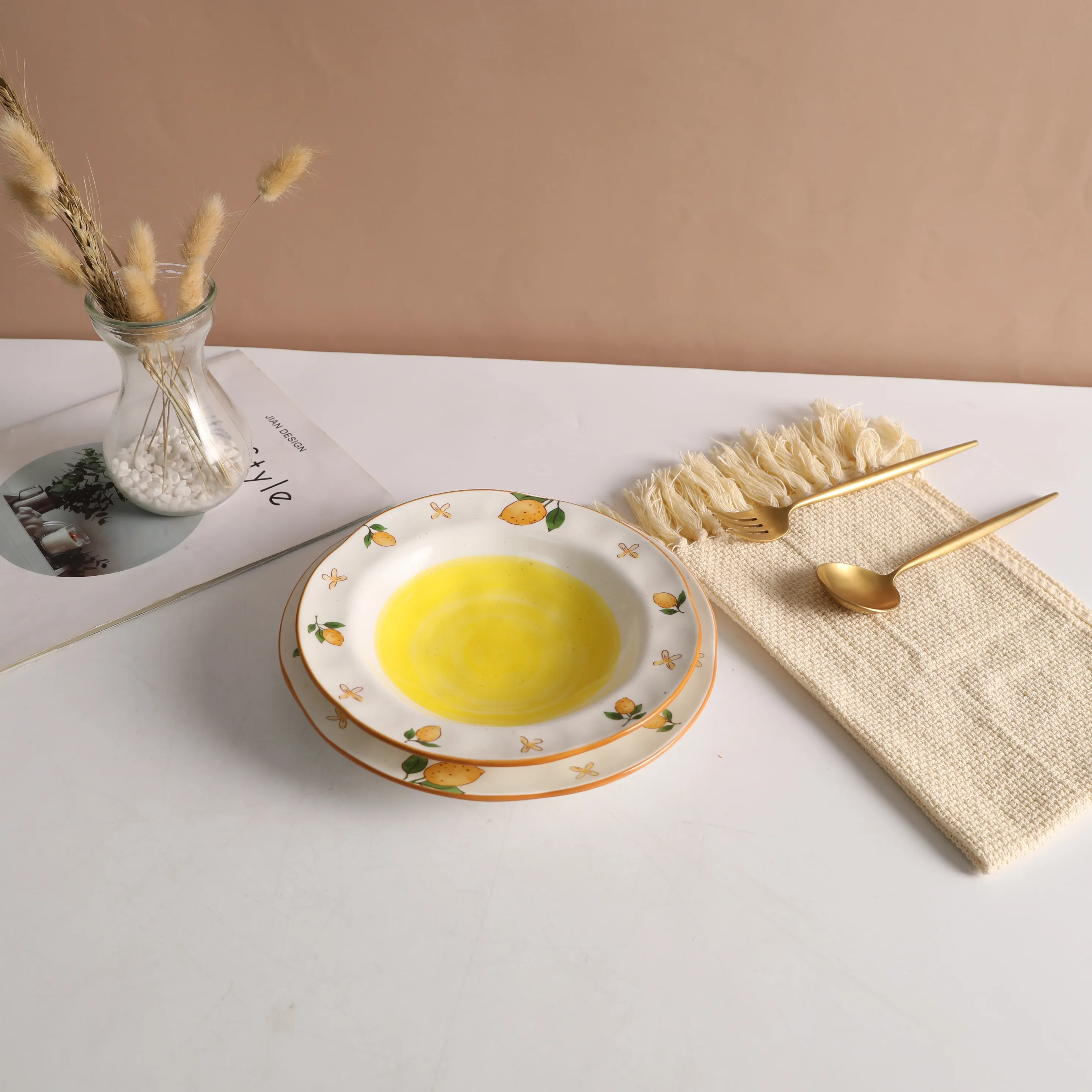 Alibaba.com: Yellow ceramic plates sets with lemon pattern, restaurant ...