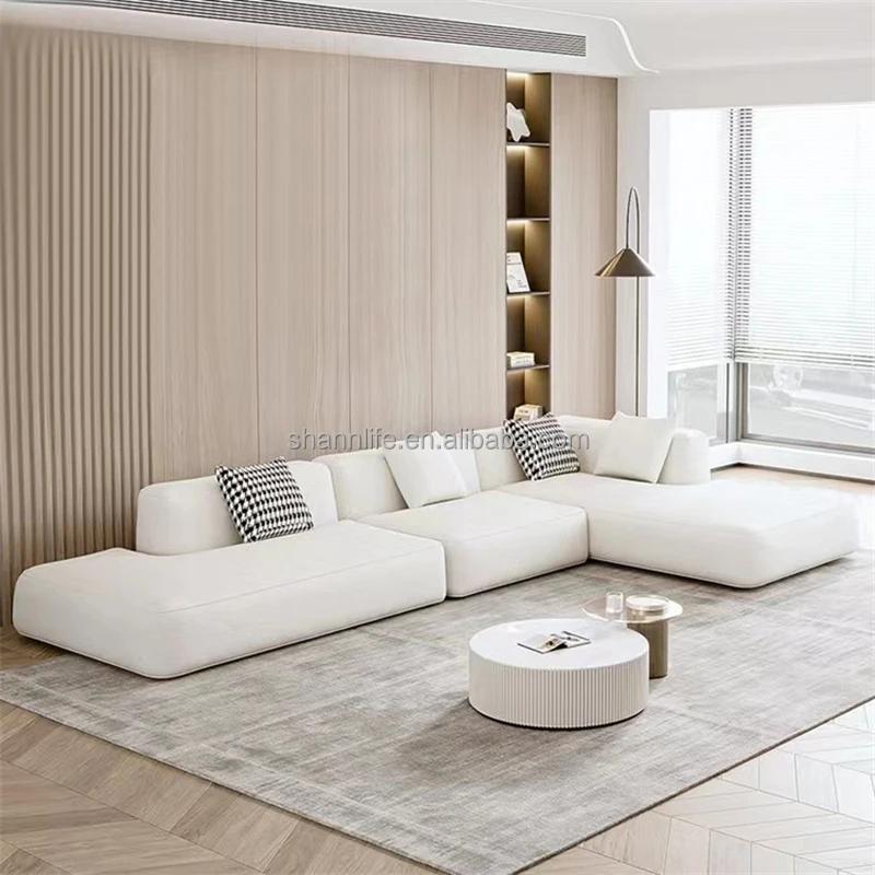 Modern L-Shaped Convertible Fabric Couch with Sleep Function