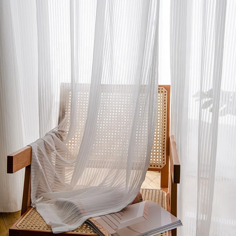 Modern Elegant Vertical Striped Sheer Curtains for Living Room
