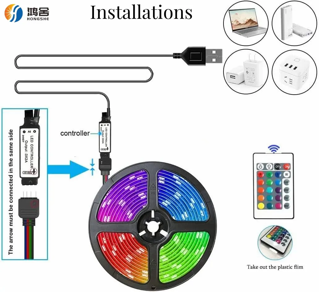 16.4FT RGB LED Strip with 24 Keys Remote Control for TV Backlight