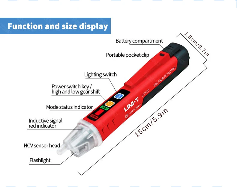 UNI-T UT12D Non-Contact Voltage Tester Pen, 24V-1000V, with LED ...