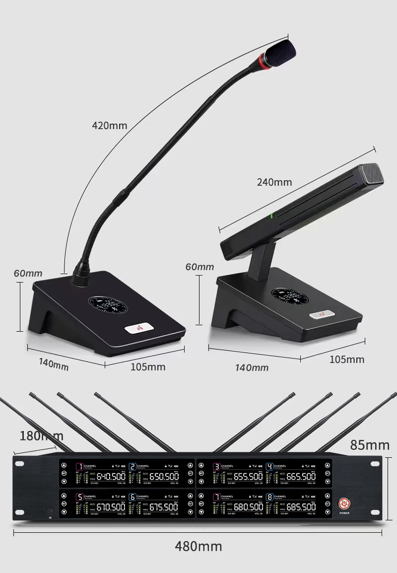 Professional 1 to 8 Gooseneck Conference Mic Desk Meeting Wireless ...