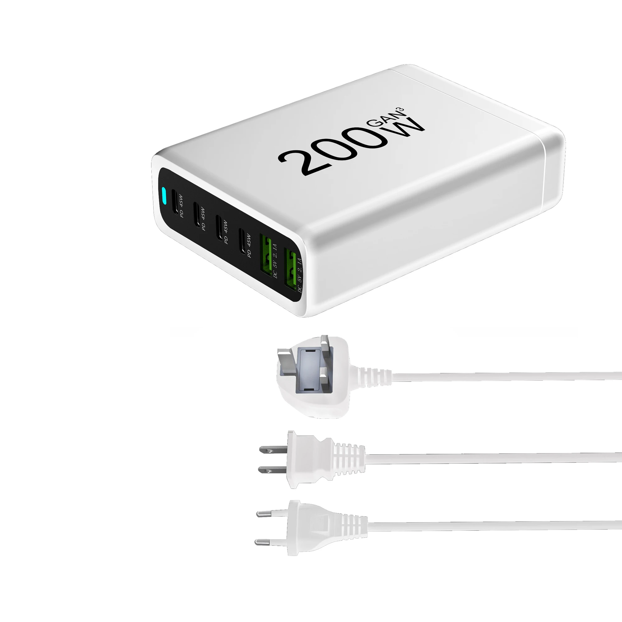 200w Fast Pd Gan Usb C Hub Multiport Travel Adapter 6 In 1 High Power ...