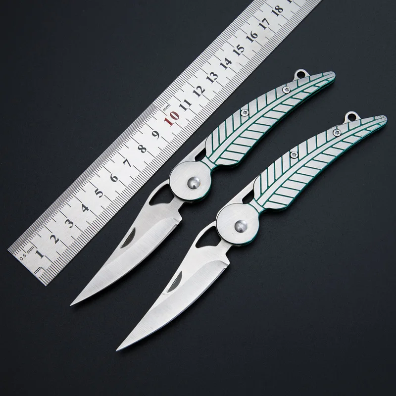 Jy0442t Stainless Steel Handle Knife Feather Shape Camping Folding ...
