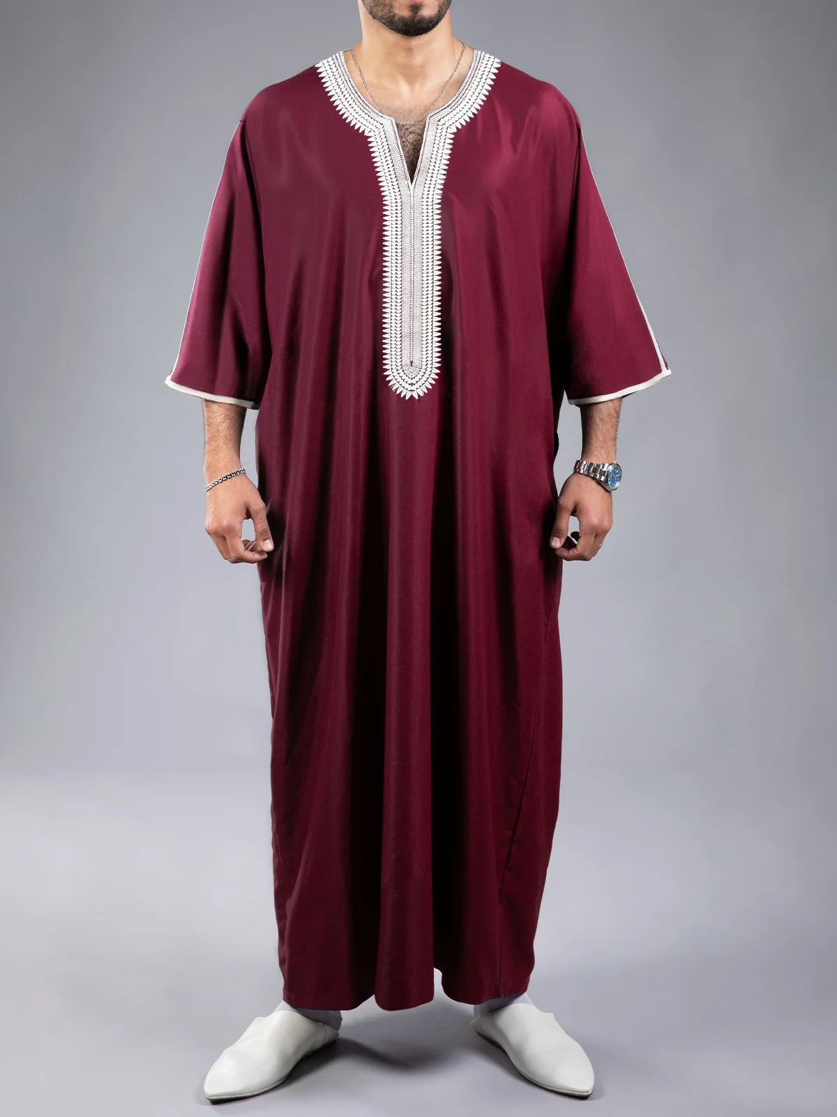 2024 Men's Thobe Collection - Embroidered Navy Moroccan Robes
