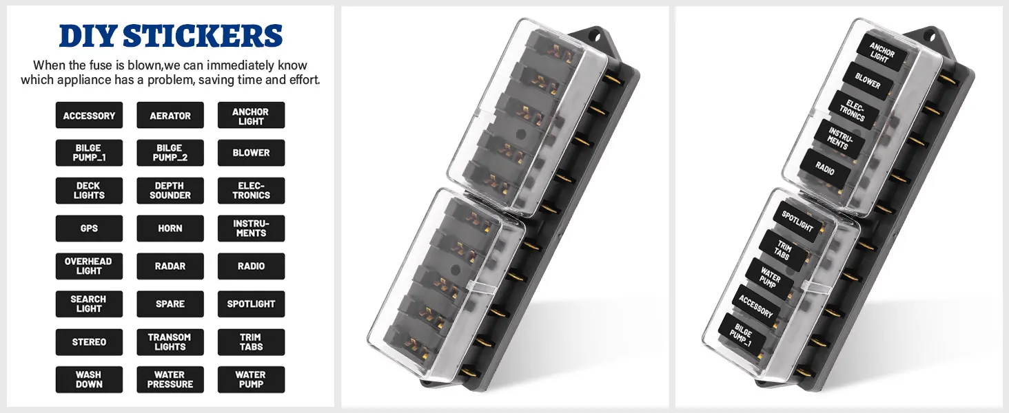 10 Way Fuse Block Blade Fuse Box Standard Circuit Fuse Holders for ...
