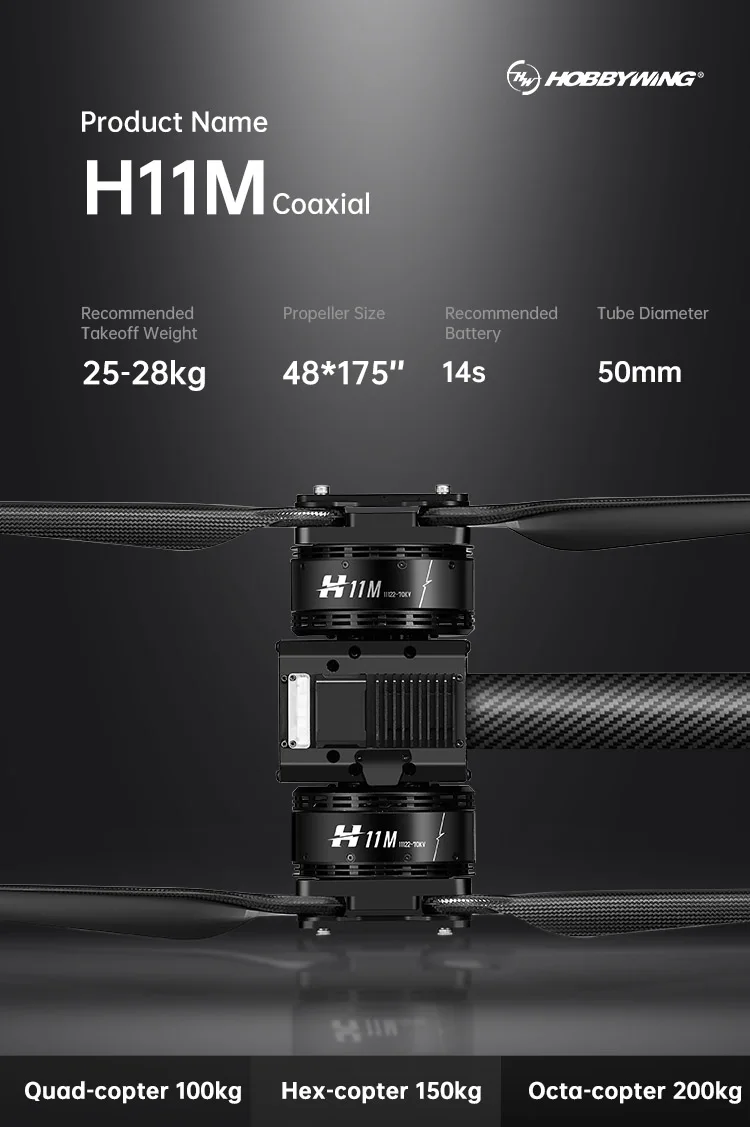 Hobbywing H11M 150A FOC ESC Brushless Drone Motor for 48" Carbon Fiber ...