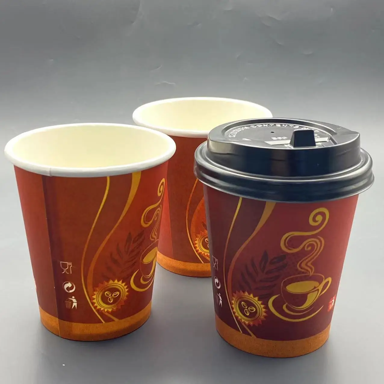 Ripple Wall Paper Coffee Cups - 12 Oz with Lids & Straws
