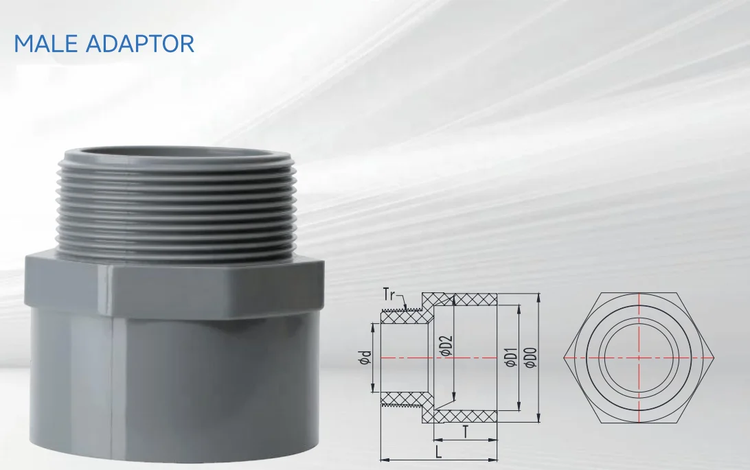 DIN DN15 1/2" Upvc Male Adaptor - High Quality Pipe Fitting