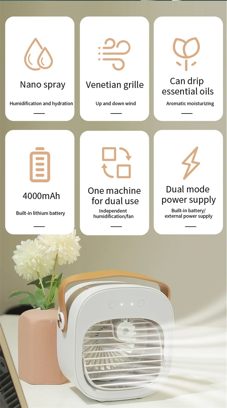 2023 New Arrivals Rechargeable Usb Desktop Water Cooling Fan Humidifier ...