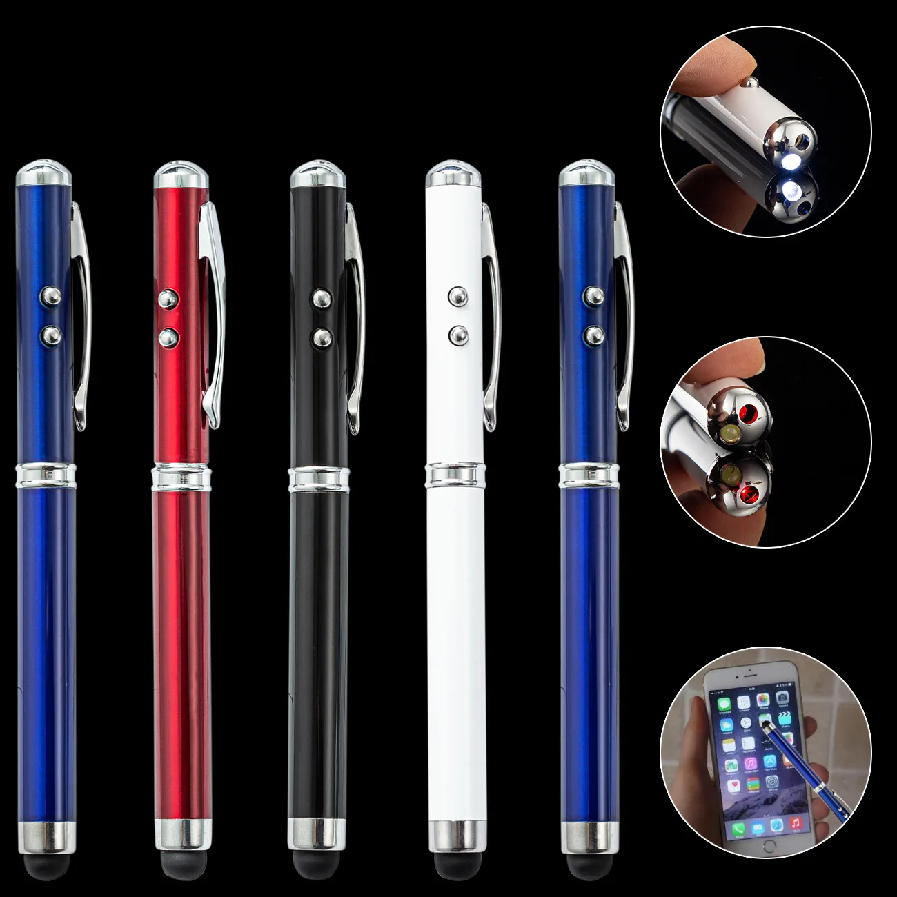4 In 1 Screen Touch Stylus Led Light Solid Metal Pen Powerful Laser Pointer Pen Torch For Mobile ...
