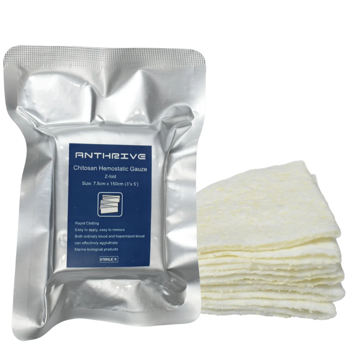 Anthrive 3inch*5m Medical Powder Sterile Trauma Dressing Z-fold Combat ...