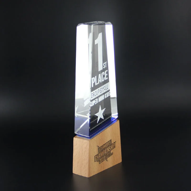 Inner Laser Crystal Engraving Logo Crystal Trophy Wooden Base Trophy ...