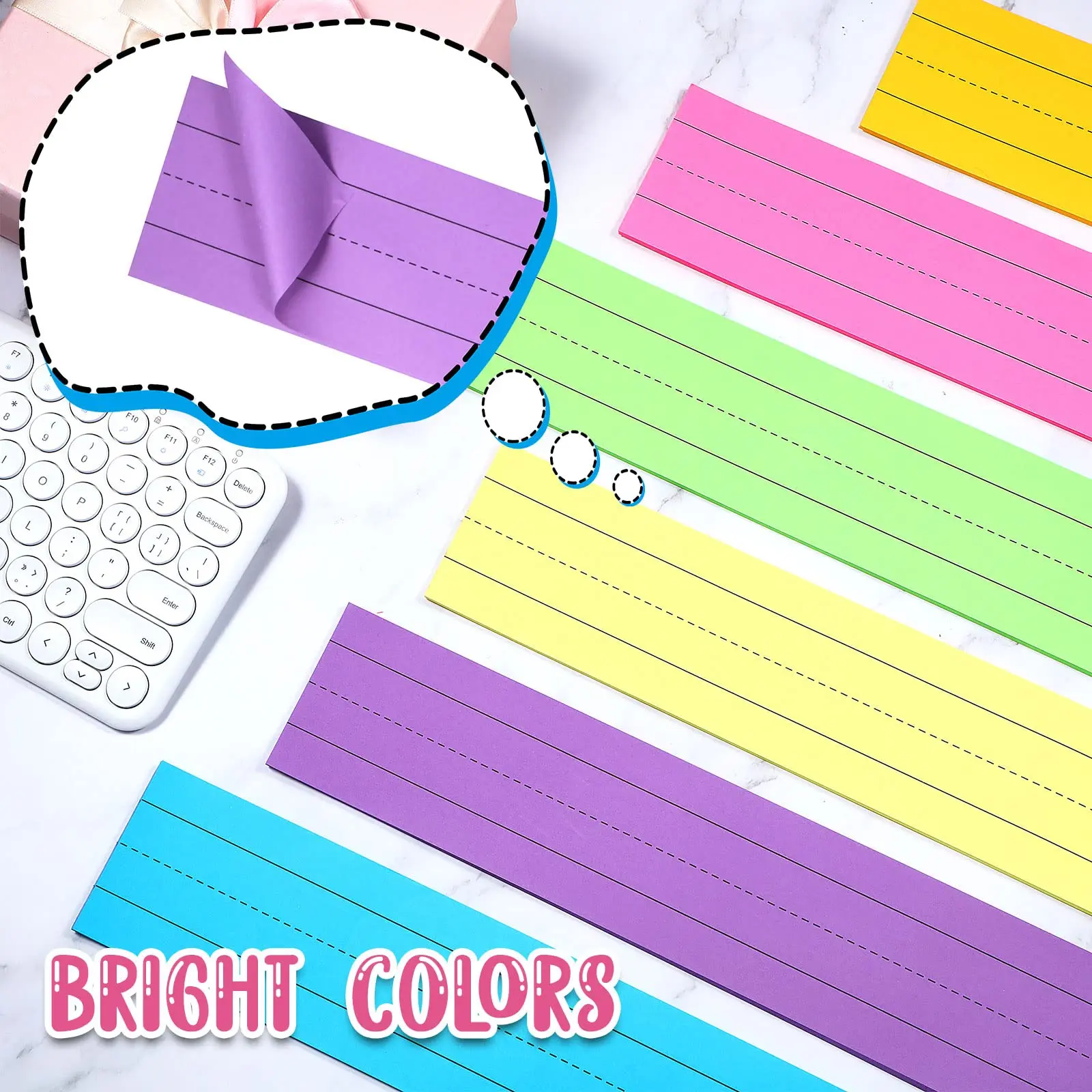 Rainbow Ruled Word Strips Adhesive Writing Lined Strips Neon Word ...
