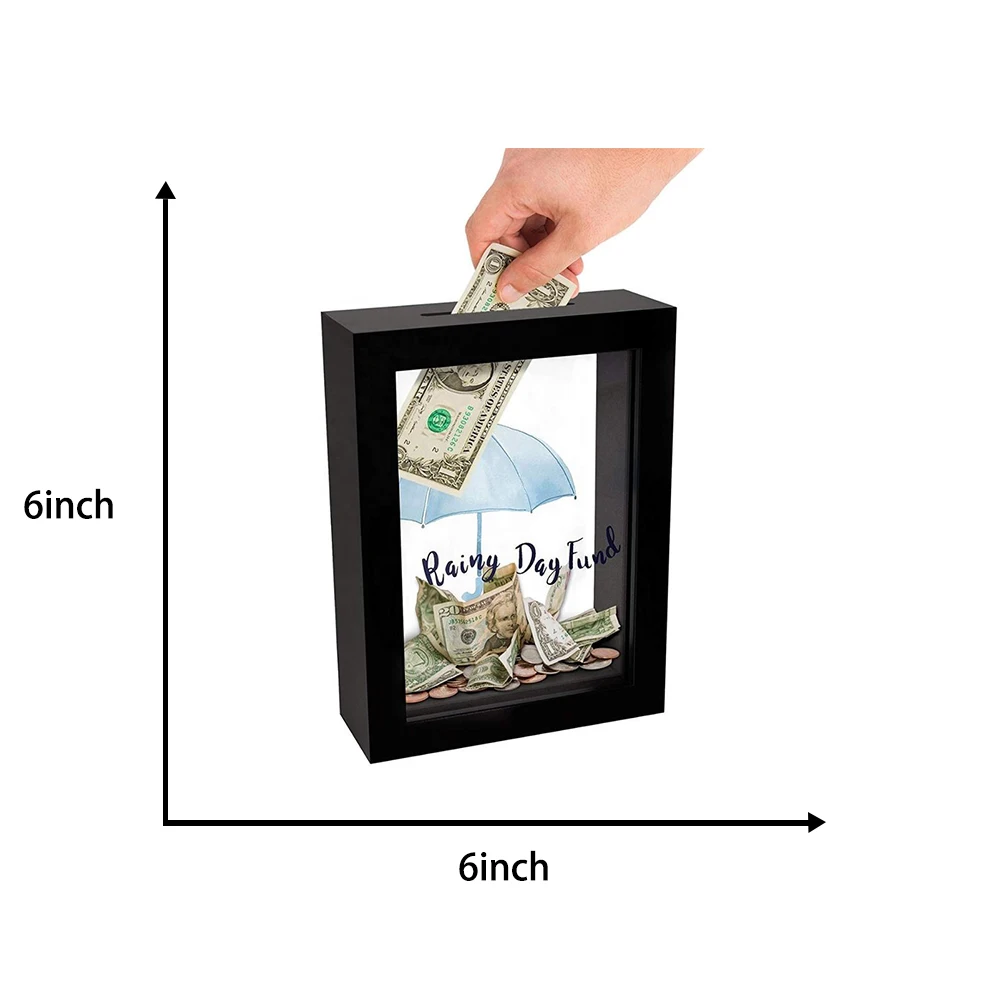 Home Decorative Wooden Coin Display Box Shadow Photo Frame Money Box ...