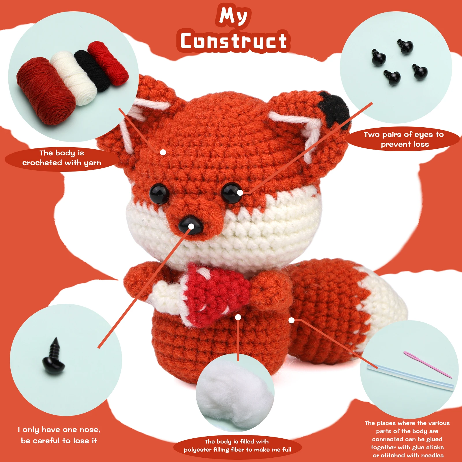 Crochet & Craft Kit - DIY Cute Animals Fox Handmade Kit
