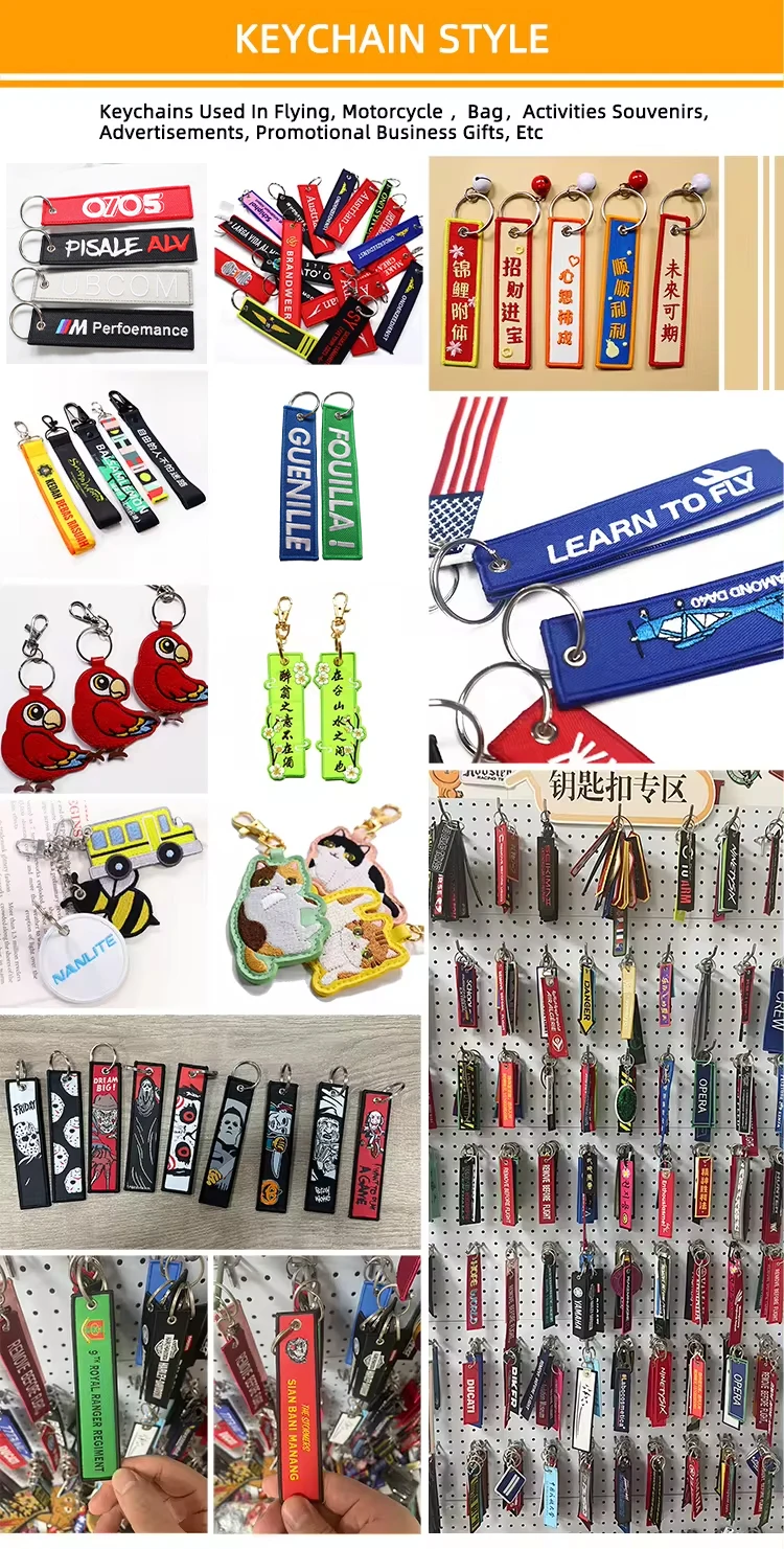 Custom Double Sided Embroidered Keychain Name Brand Logo Jet Tag Key ...