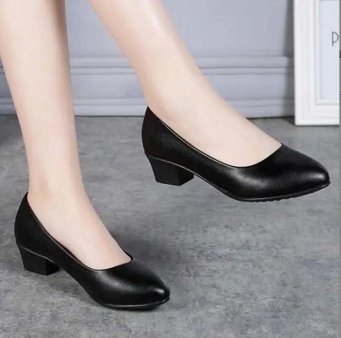 Wholesale Leather Black Female Professional Bank Hotel Shoes