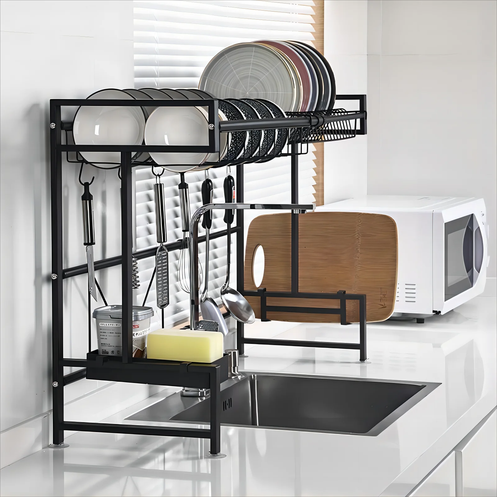 Large Capacity Tableware Container Adjustable Kitchen Storage Rack ...