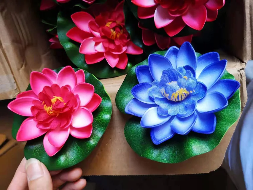 Artificial Floating Water Eva Lotus Flower Pond Decor Red Yellow Blue ...