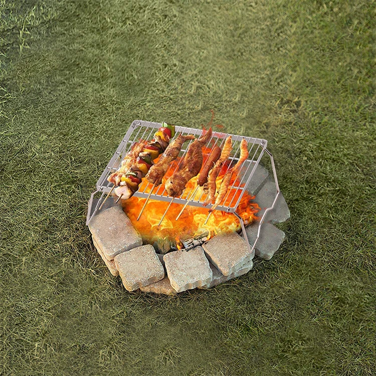 Portable Folding Grill Campfire Bbq Open Grate Wire Mesh Net Over Fire ...