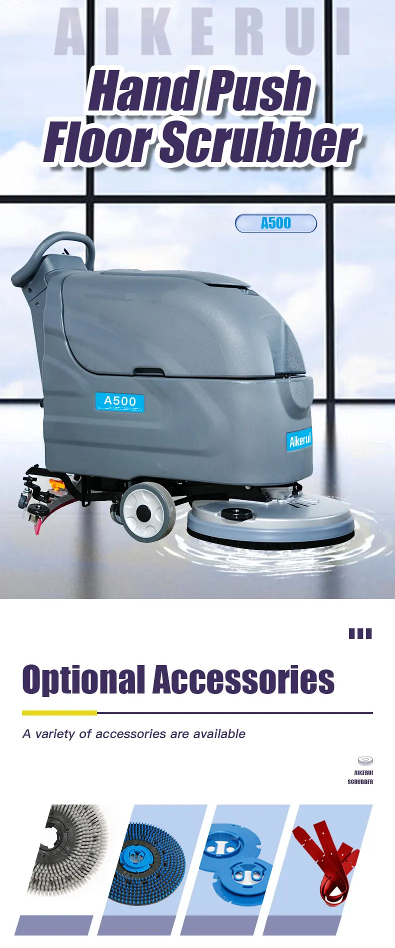 A500 Automatic Hand Push Cleaning Machine Industrial Floor Scrubber ...