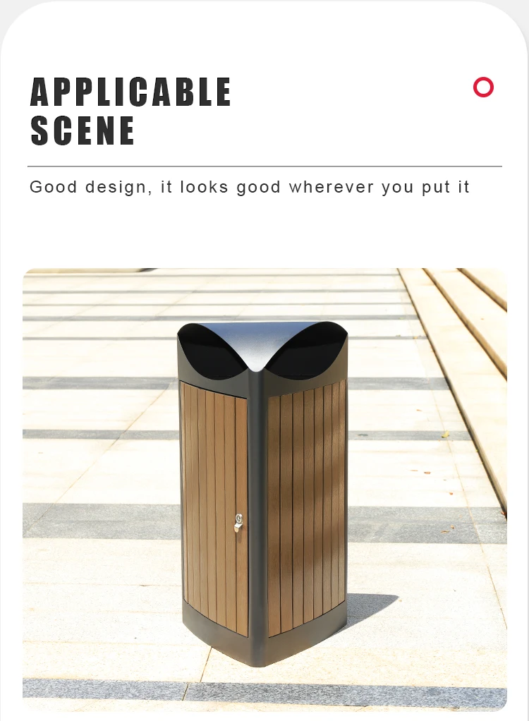 Triangle Shaped Outdoor Trash Can Plastic Wood And Metal Bin With Arc ...