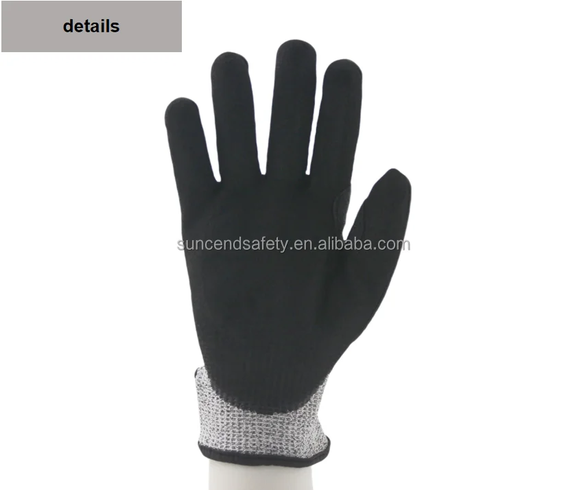 Suncend Safety 13 Gauge A5 High Quality HPPE Nitrile Coated TPR Sandy Finished Cut Resistant ...