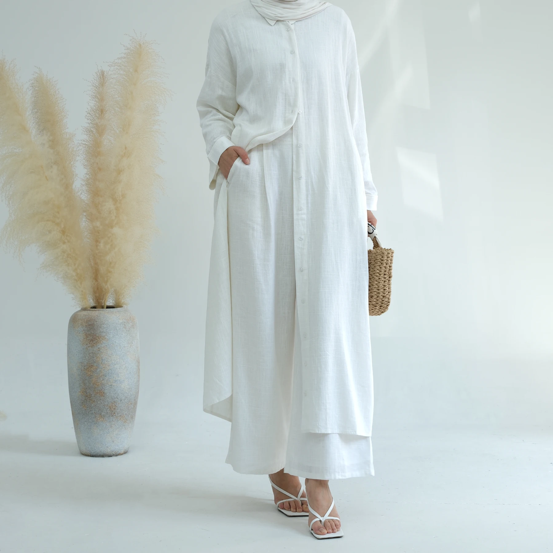 Latest Abaya Muslim Modest Clothing Linen Cotton Fabric Women Shirt ...